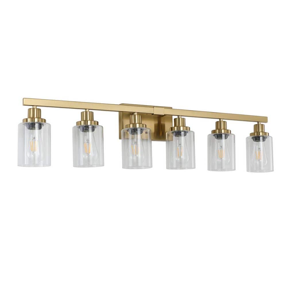 AVITAS 36.8 in. 6-Light Rustic Gold Bathroom Vanity Light with Clear ...