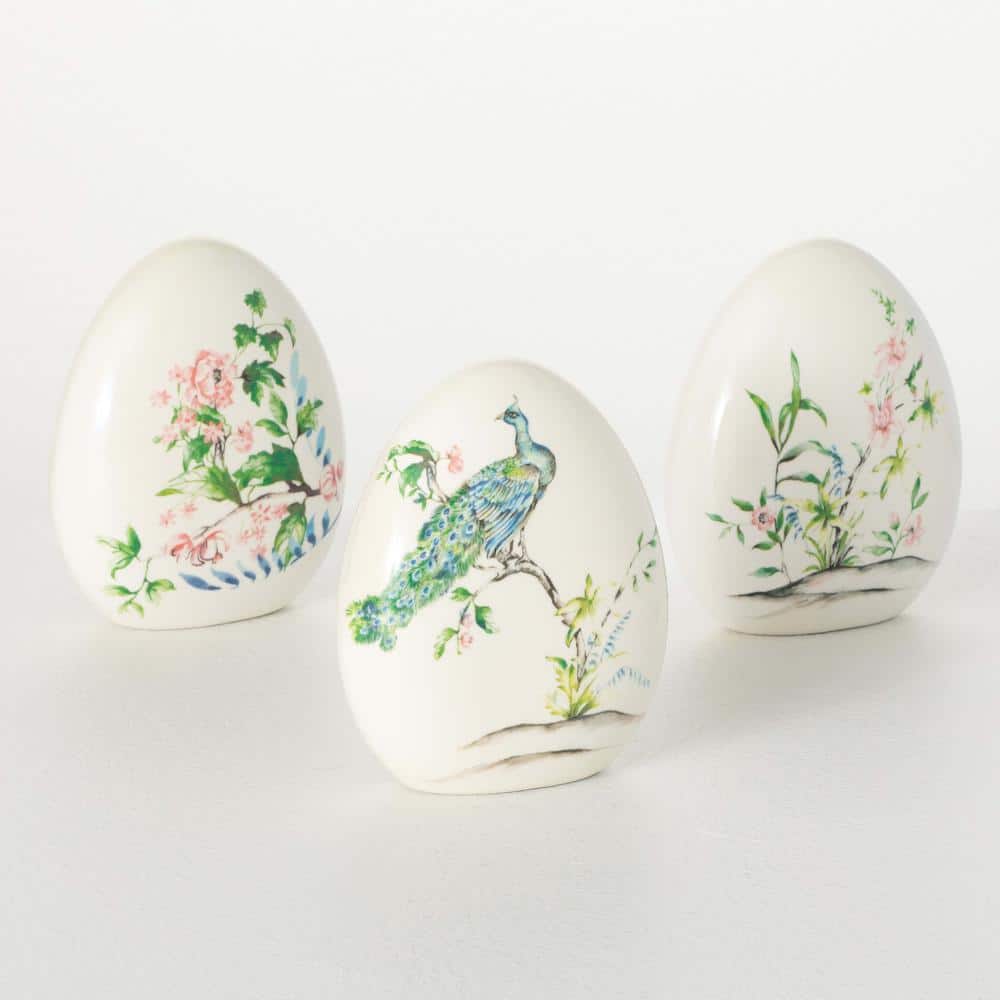 SULLIVANS 5 in. Peacock And Floral Ceramic Eggs Set of 3 N3002 - The ...