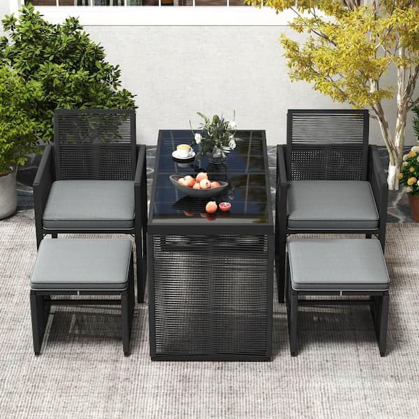 Costway 5-Piece PE Wicker Patio Dining Set Outdoor Conversation Set ...