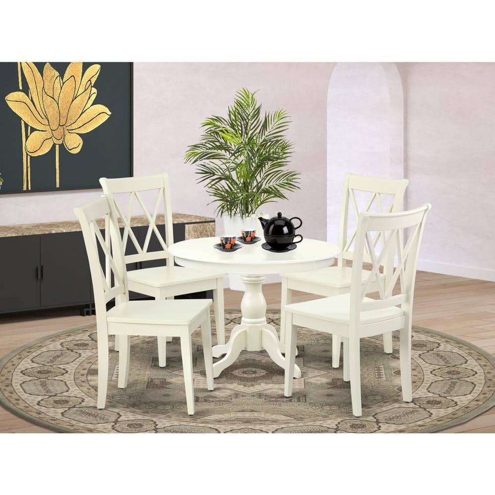 East West Furniture 5-Piece Linen White Finish Solid Wood Top Dining ...