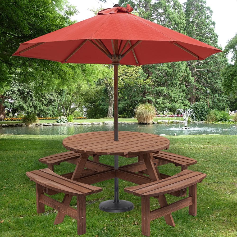 ITOPFOX 70.07 in. W Brown 8-Person Fir Wood Picnic Table, Outdoor ...