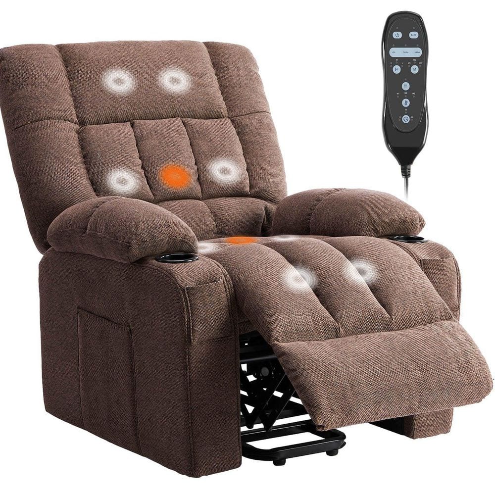 dreamlify Brown faux-linen fabric Recliner with Vibrating Massage and ...