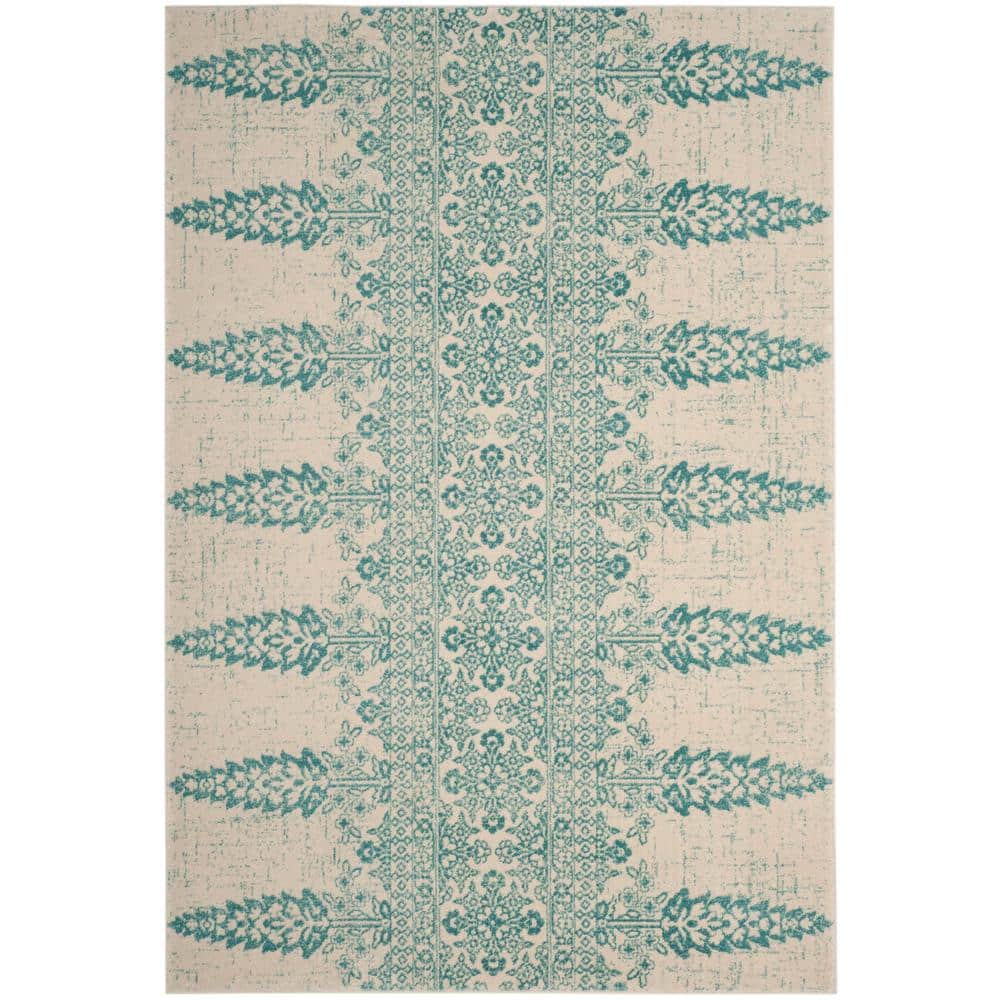 SAFAVIEH Evoke Ivory/Teal Doormat 3 ft. x 5 ft. Tribal Floral Area Rug ...