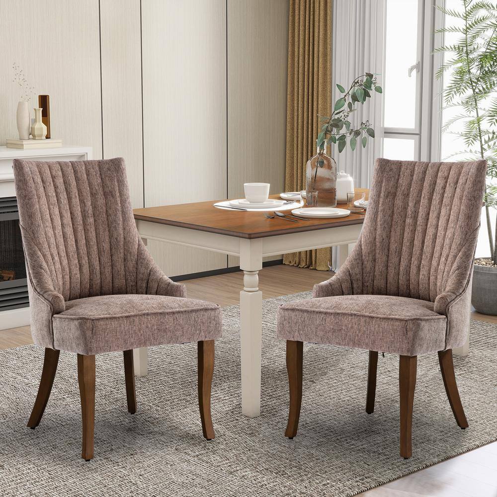 WONDER COMFORT Comfy Brown Linen Channel Tufted Upholstered Dining ...