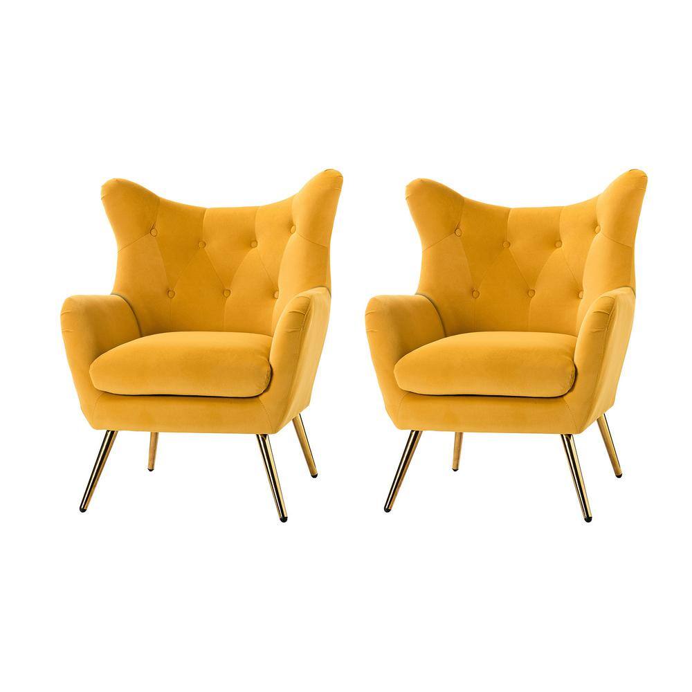 JAYDEN CREATION Jacob Mustard Velvet Wingback Chair with Tufted ...