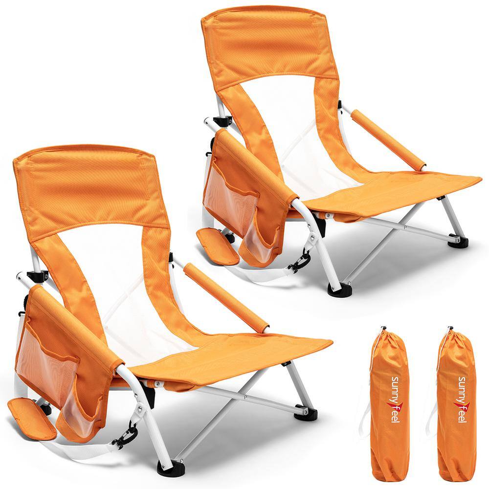 Mondawe 4-Piece Orange Metal Patio Folding Beach Chair Lawn Chair ...