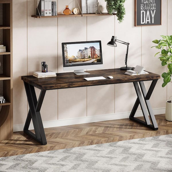 TRIBESIGNS WAY TO ORIGIN 55 in. Rectangular Dark Brown Wood Computer ...