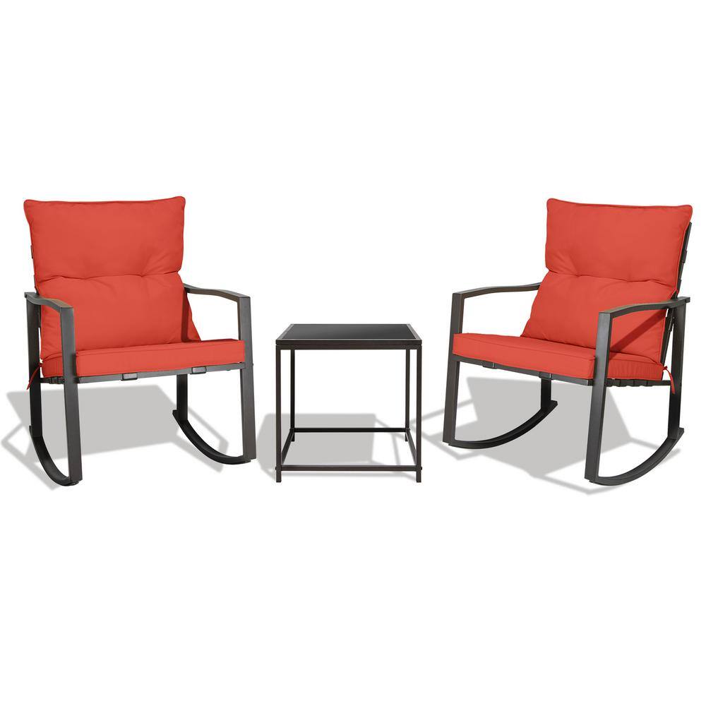 Amagenix Black 3-Piece Metal Patio Rocking Chair Set Outdoor Furniture ...
