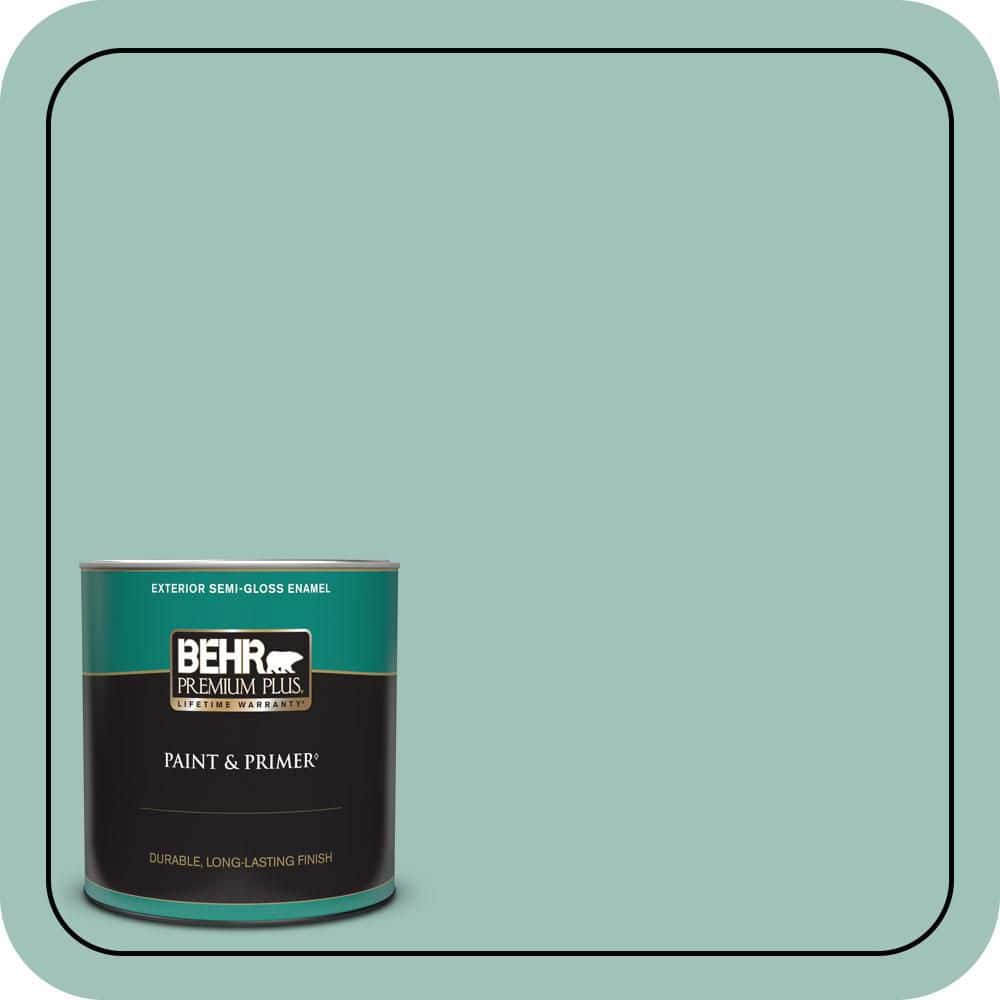BEHR PREMIUM PLUS 1 qt. #MQ6-36 Cascade Green Semi-Gloss Enamel ...