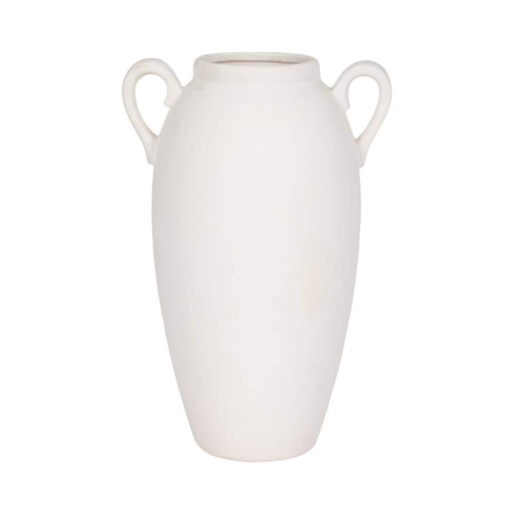 Liv & Skye 16 in. White Stoneware Textured Amphora Jug with Handles ...