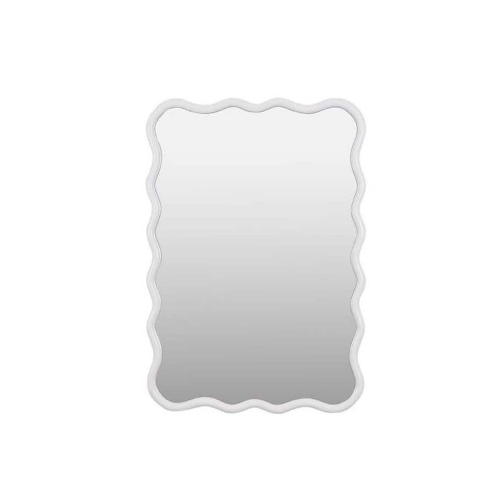 White 40 in. x 28 in. Solid Wood Frame Wavy Rectangle mirror, Wall ...