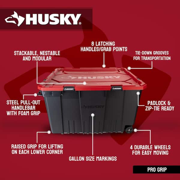 Husky 170 Gal. Pro Grip Storage Tote in Black with Red Lid 999-170G ...