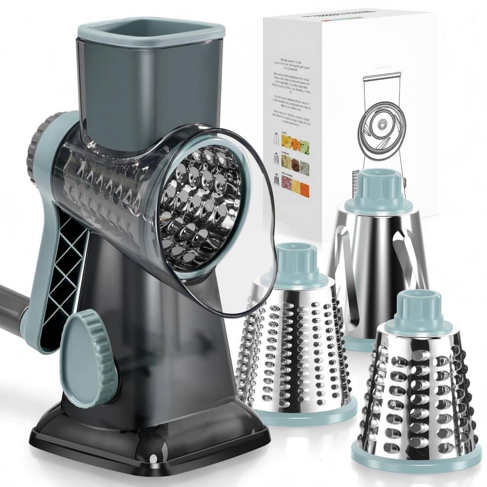 Wudkey Stainless Steel Rotary Cheese Grater with 3 Stainless Steel ...