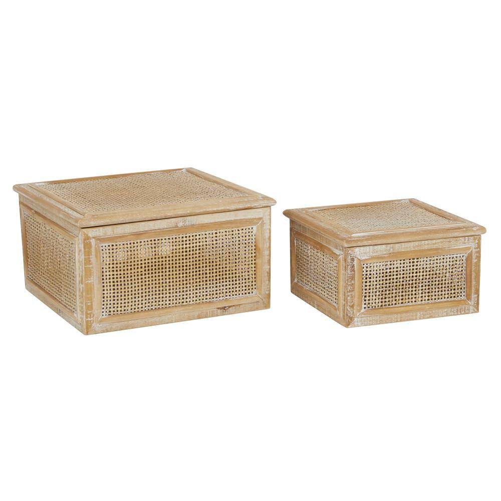 Litton Lane Rectangle Wood Box with Lid (Set of 2) 61474 - The Home Depot