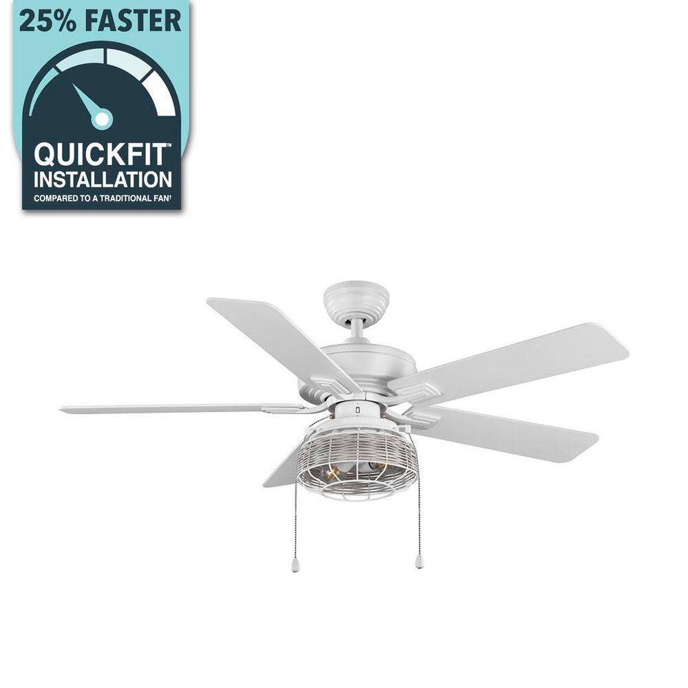 Hampton Bay Ceylon 52 in. Indoor/Outdoor Matte White LED Ceiling Fan ...