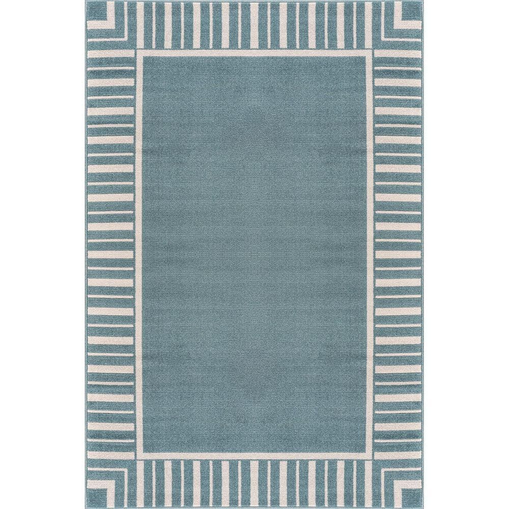 Beverly Rug Edge Teal 9 ft. x 12 ft. Rubber Back Washable Geometric ...