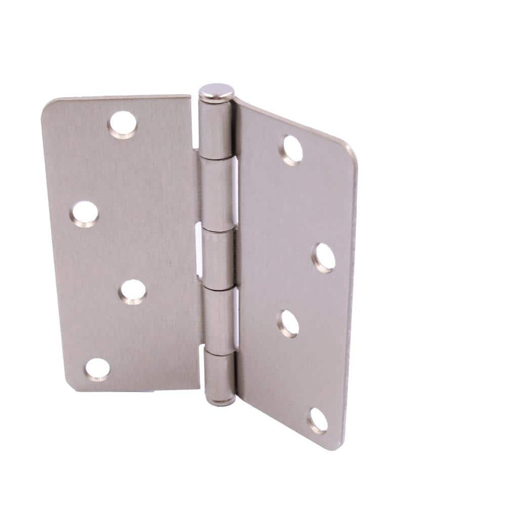 Everbilt 4 in. x 1/4 in. Radius Satin Nickel Squeak-Free Door Hinge ...