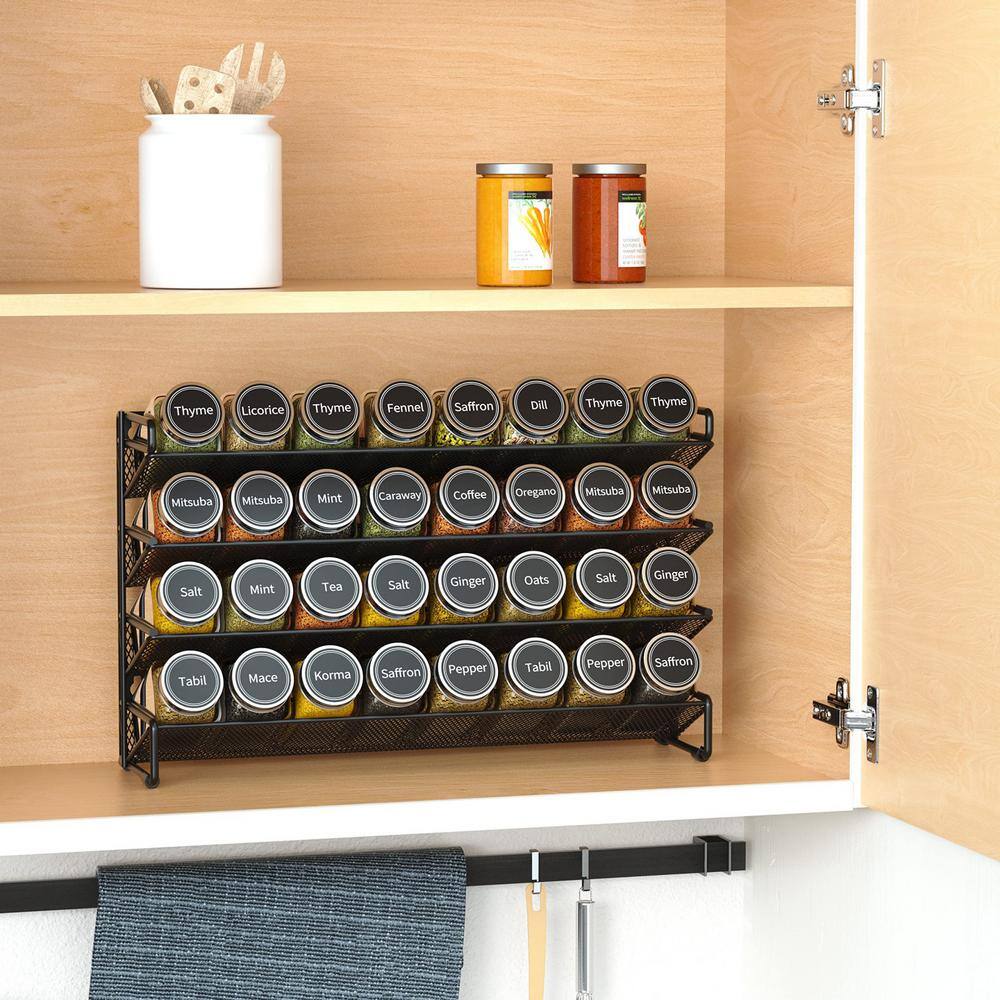 Numhew 4-Tier Black Spice Rack Organizer with 32 Spice Jars, 386 Spice ...