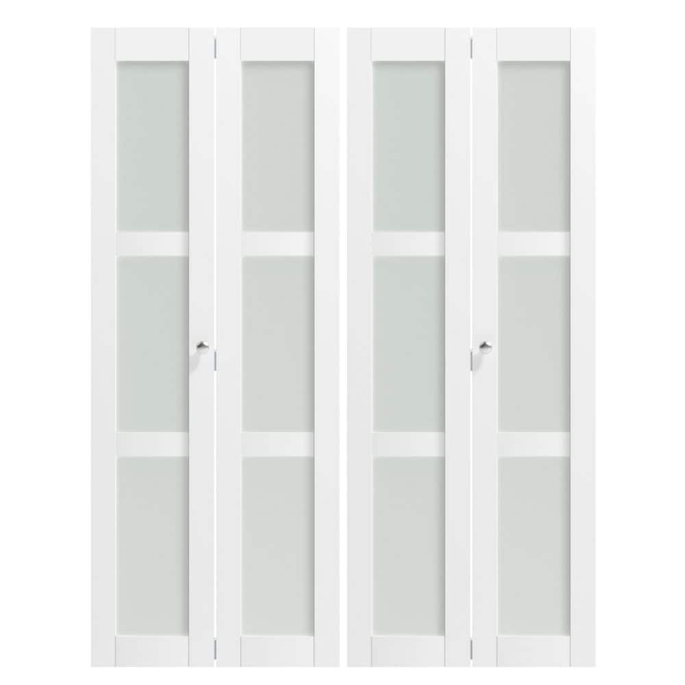 TENONER 56 in x 80 in, 3 Lite, Frosted Glass, Solid Core, MDF, White ...