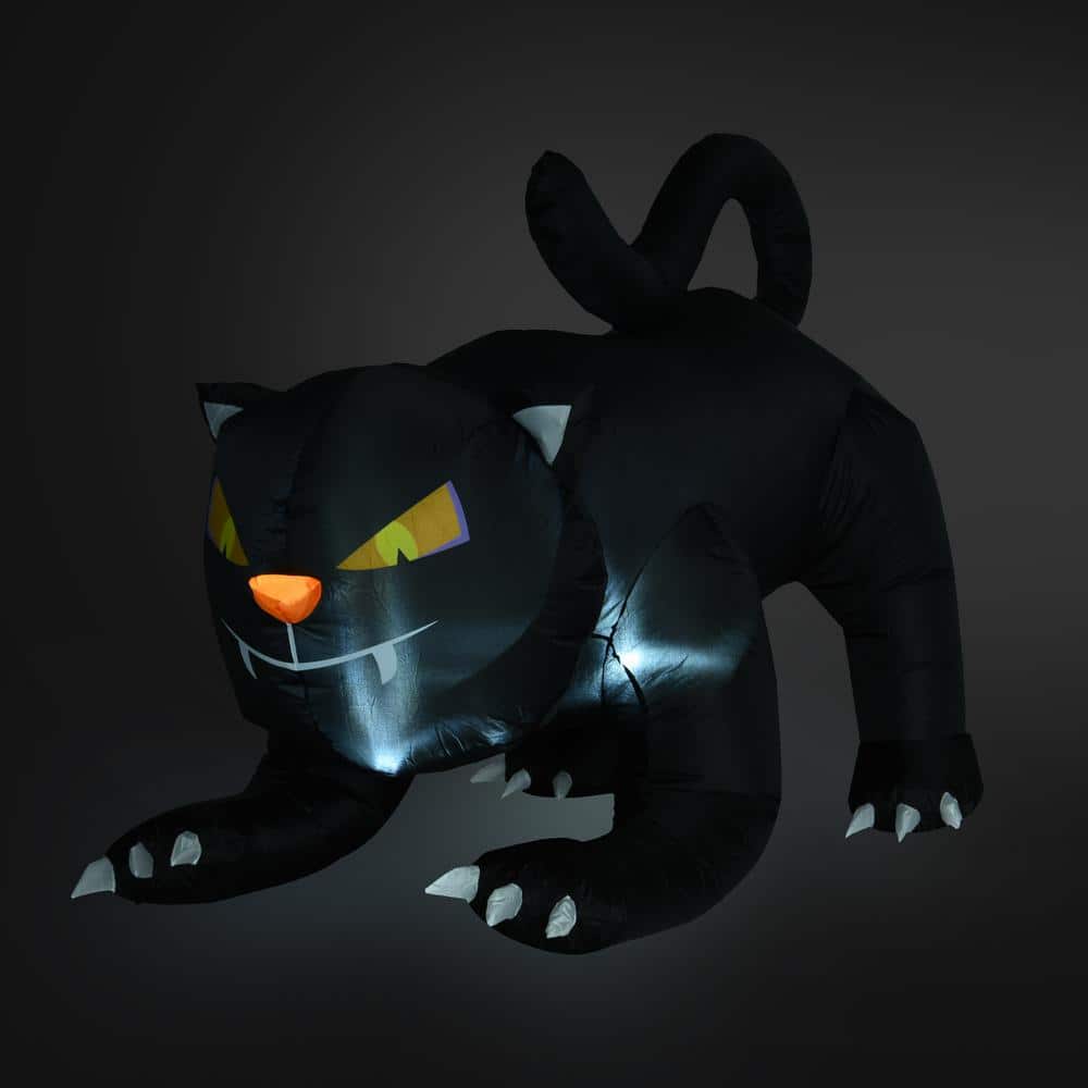 Outsunny 6 ft. LED Giant Creeping Black Cat Halloween Inflatable 830 ...