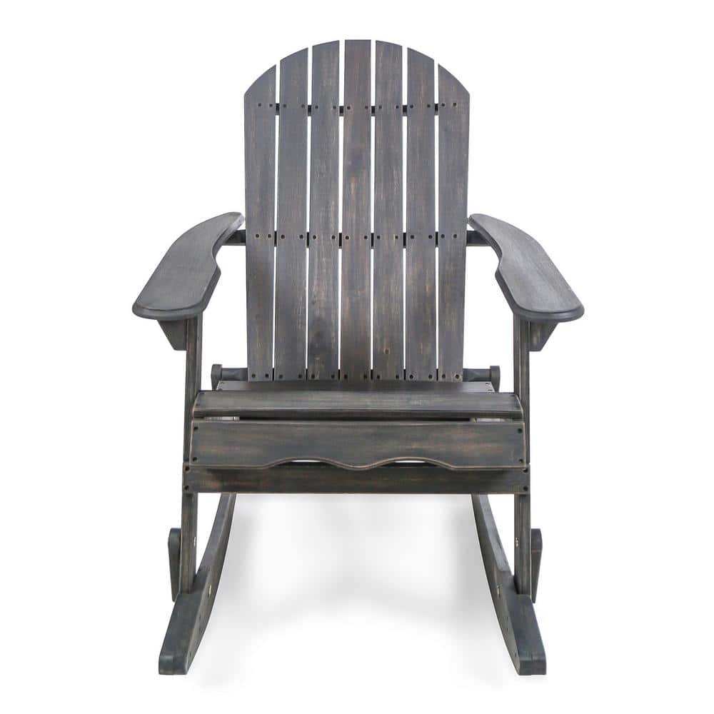 Angel Sar Dark Gray Wood Outdoor Rocking Chair with High Back OOWM6591 ...