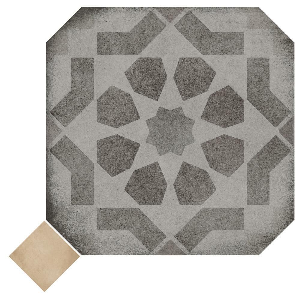 Merola Tile Laverton Octagon Deco Sombra with Taco Beige 8 in. x 8 in ...