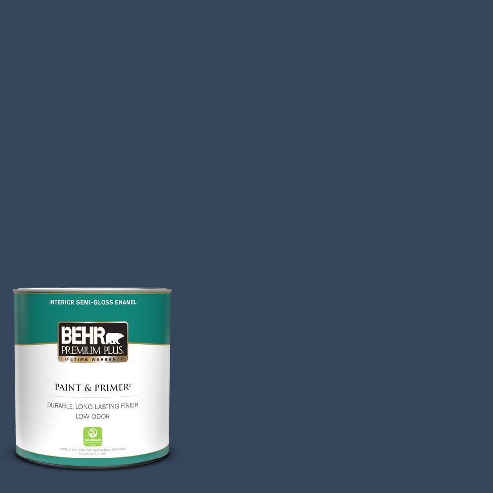 BEHR PREMIUM PLUS 1 qt. #MQ5-54 Compass Blue Semi-Gloss Enamel Low Odor ...