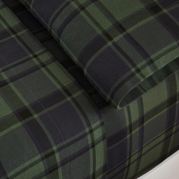 Home Decorators Collection 4-Piece Hunter Green Plaid Cotton Flannel ...