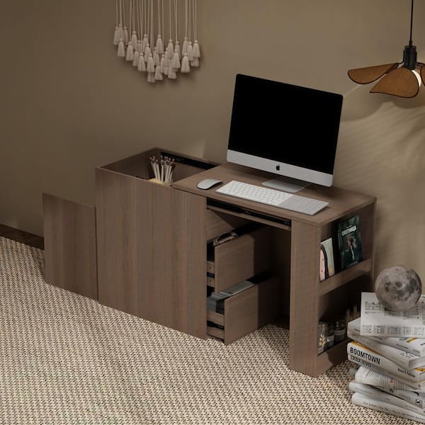 FUFU&GAGA 33.5 in. W Rectangle Brown Wood Grain Wooden 3-Drawer ...