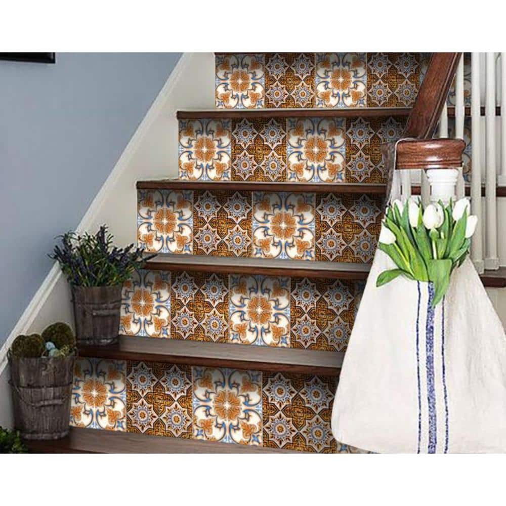 HomeRoots Bella Terra 8 in. x 8 in. Vinyl Peel and Stick Removable Tile ...