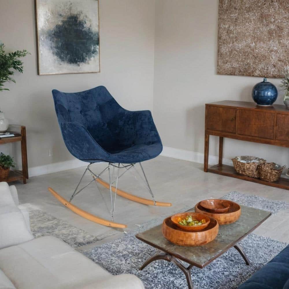 Leisuremod Accent Rocking Chair Upholstered in Polyester Velvet with ...