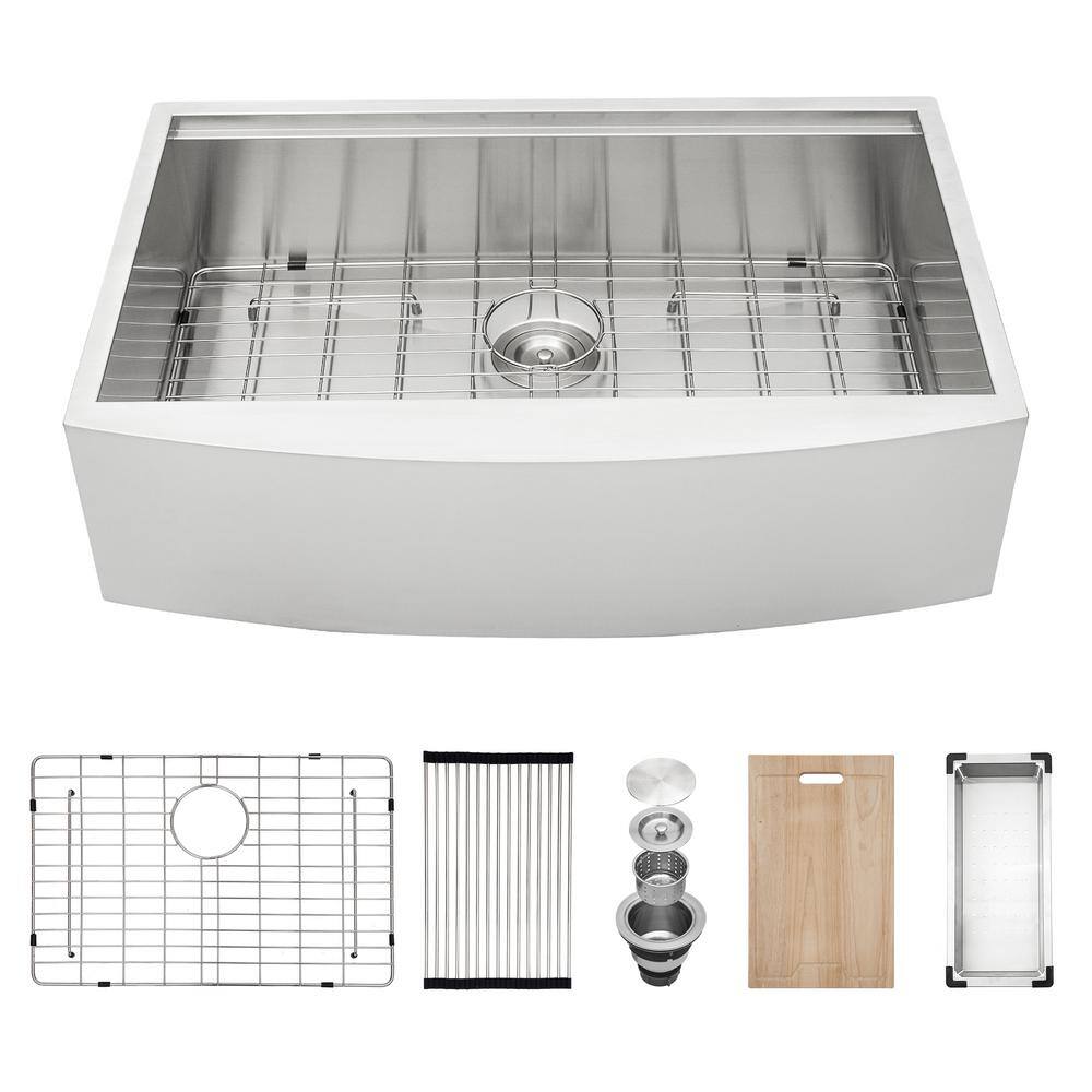 Logmey 36 in. Farmhouse/Apron-Front Single Bowl 16-Gauge Stainless ...