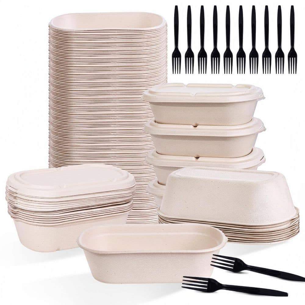 Anqtovp Sugarcane Pulp Meal Prep Containers with Lids 50-Pack Microwave ...