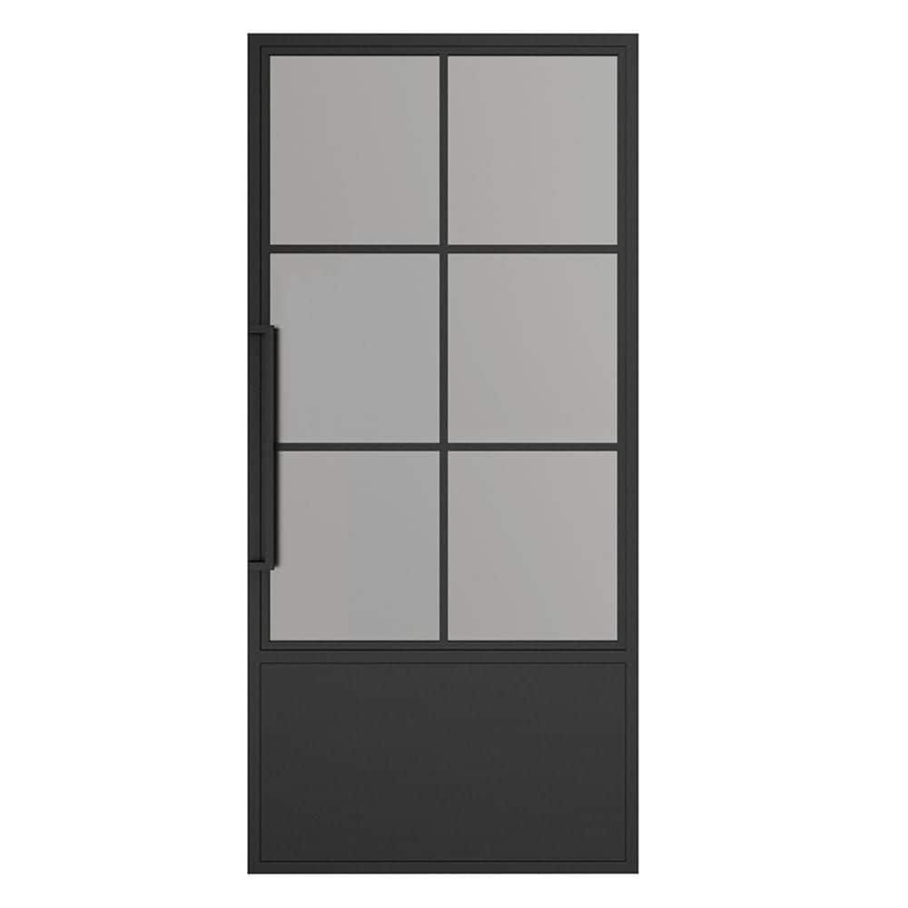 CALHOME 36 in. x 84 in. Right-Hand 6 Lite Frost Glass Black Steel ...
