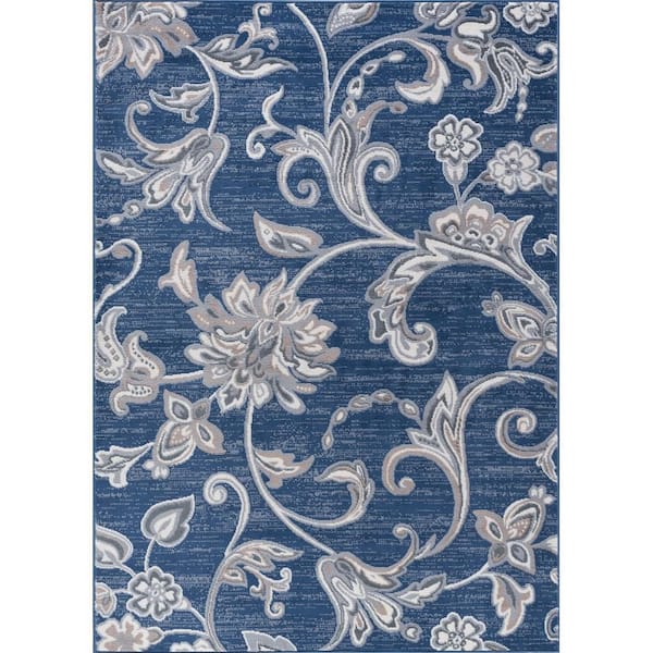 Tayse Rugs Madison Floral Navy 8 ft. x 10 ft. Indoor Area Rug MDN3507 ...