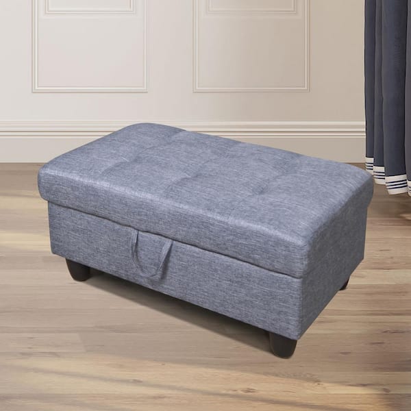 AndMakers 34 in. W Dark Gray Linen Rectangle Ottoman with Storage WJL ...