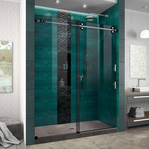 DreamLine Enigma-XO 56-60 in. W x 76 in. H Fully Frameless Sliding Shower Door in Brushed ...