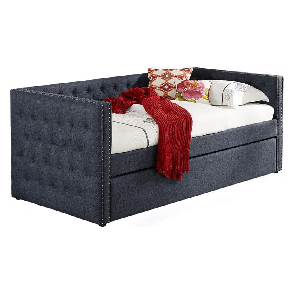 Best Master Furniture Lagrange Gray Tufted Linen Twin Daybed with ...