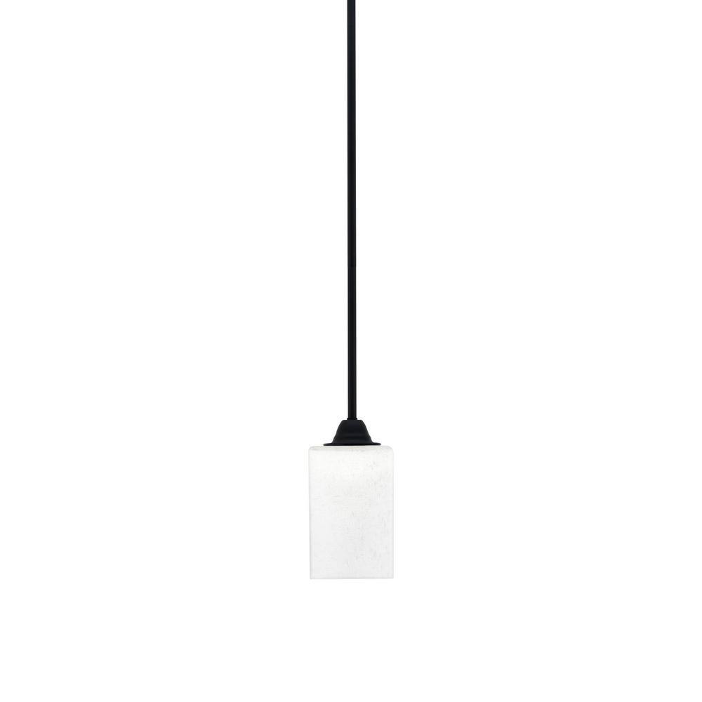Madison 100-Watt 1-Light Matte Black Shaded Pendant Light with 4" White ...