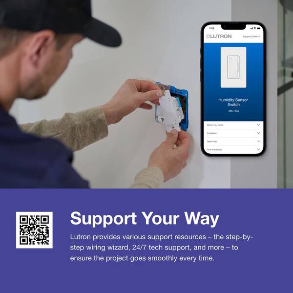 Lutron XactSense Humidity Sensor Switch for Bathroom Exhaust Fans, 3 ...