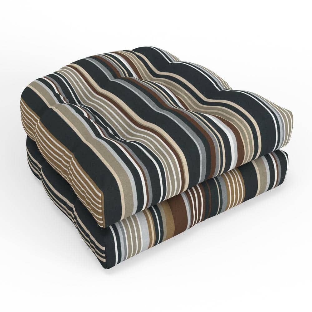 Pillow Perfect Stripe 19 in. W x 5 in. D Outdoor Square Tufted Wicker ...