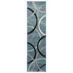 World Rug Gallery Modern Abstract Circles Blue 2 ft. x 7 ft. 2 in ...