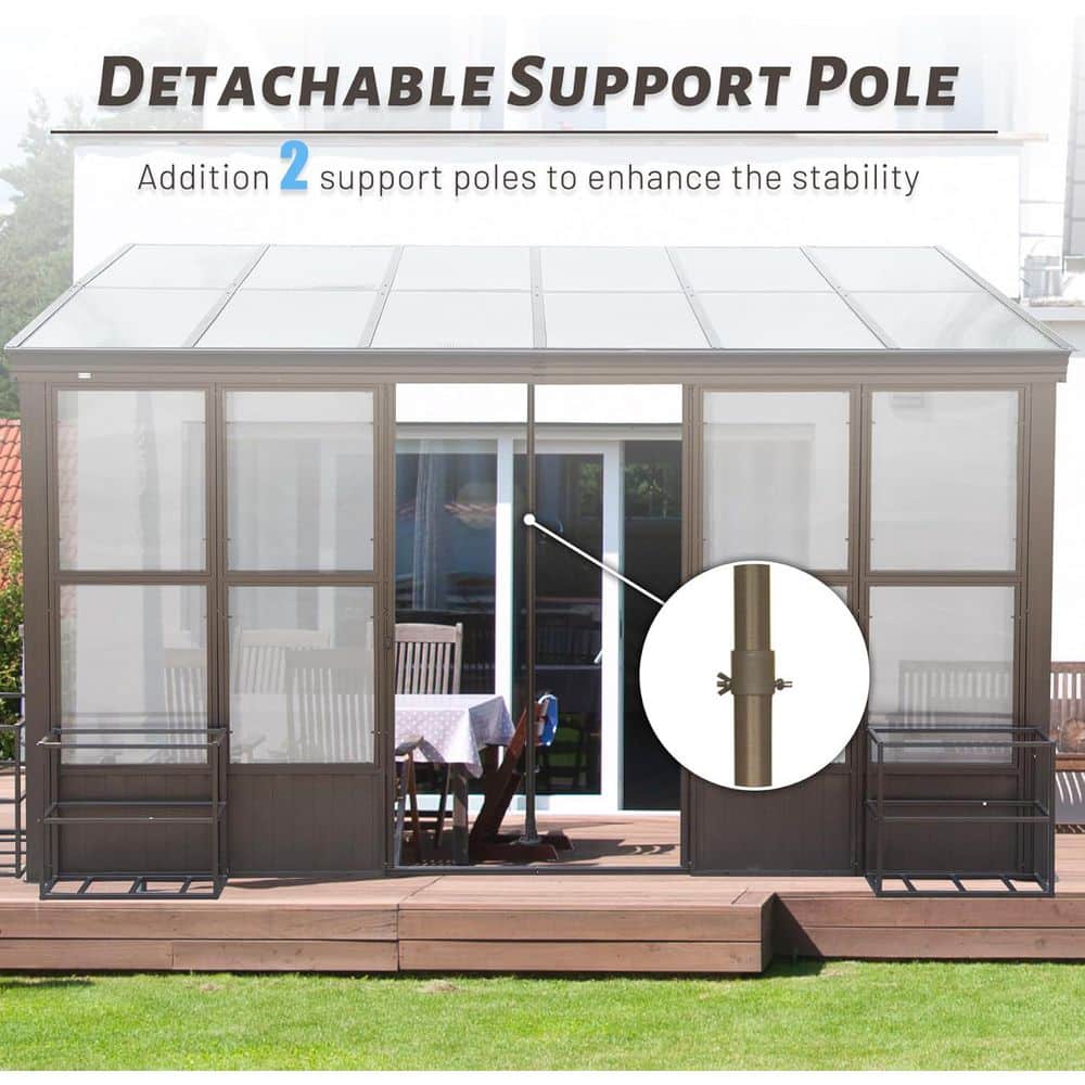 12 ft. x 14 ft. Dark Brown Outdoor Permanent Wall Mounted Solarium with ...