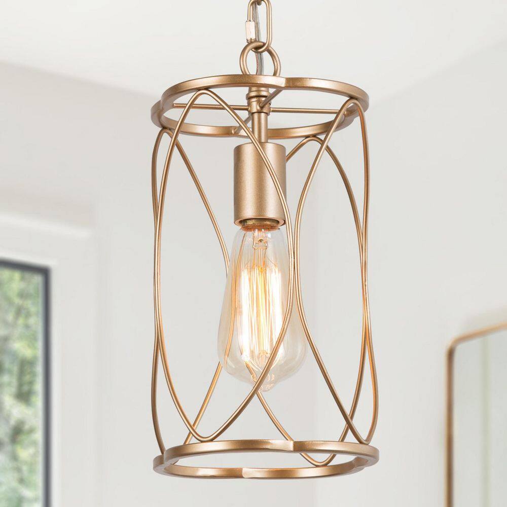 Uolfin Modern Gold Pendant Light, 1-Light Cage Kitchen Island Hanging ...