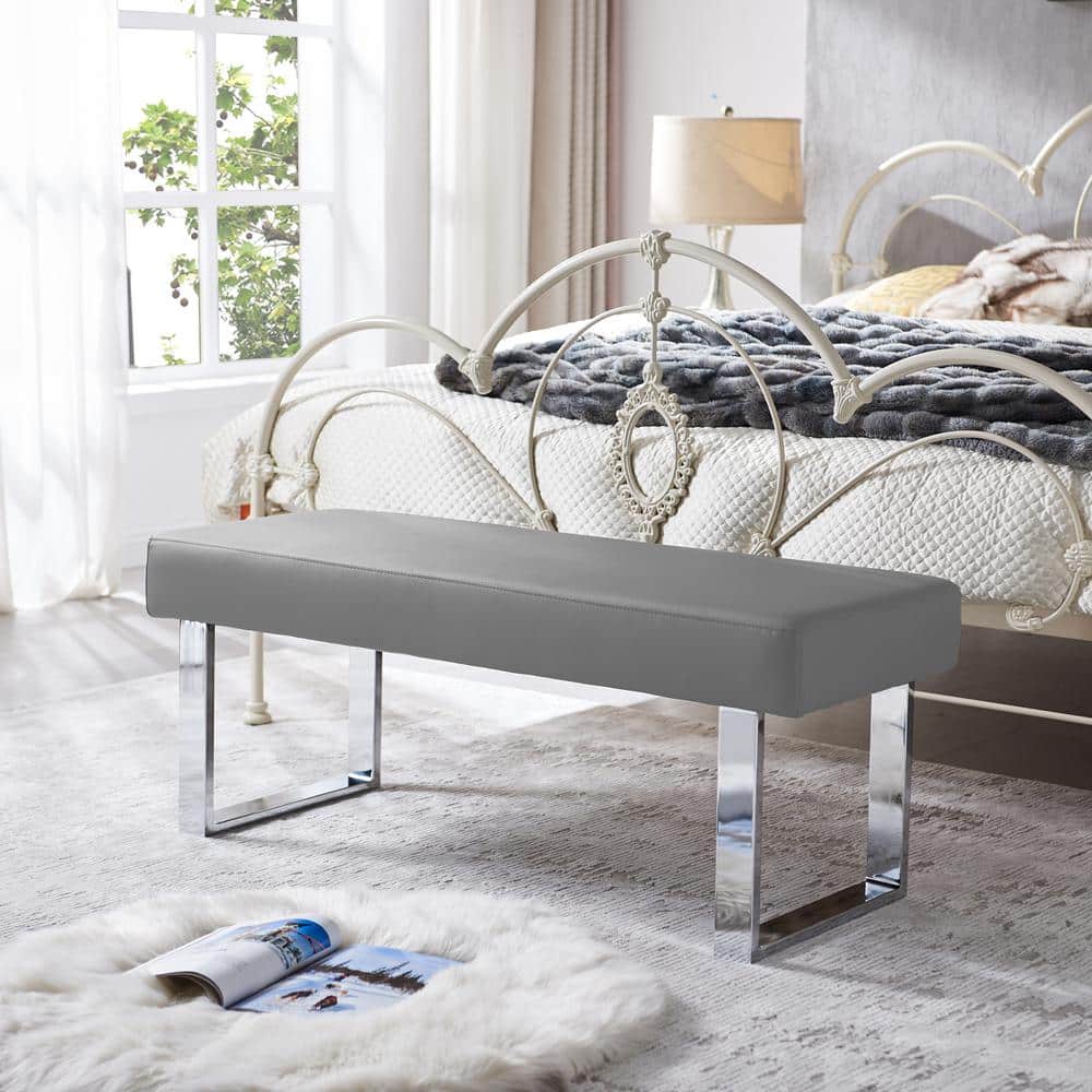 GOJANE Modern 45.2 in. Gray Entryway Dining Bench Backless with Metal ...