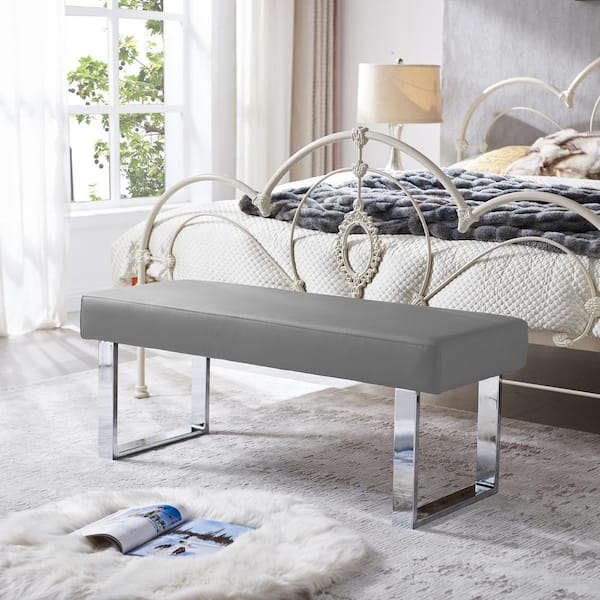 GOJANE Modern 45.2 in. Gray Entryway Dining Bench Backless with Metal ...