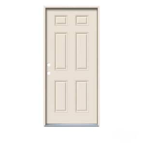 JELD-WEN 34 in. x 80 in. 6-Panel Primed 90 Minute Fire Rated Left-Hand ...