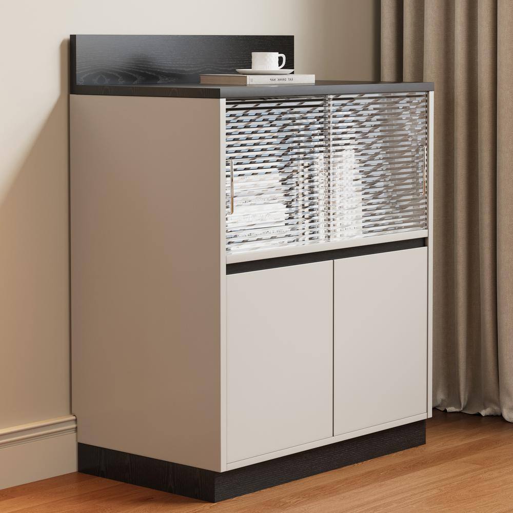 THE RIGHT PATH 31.49 in. MDF Dresser Table with Striped Glass Door ...