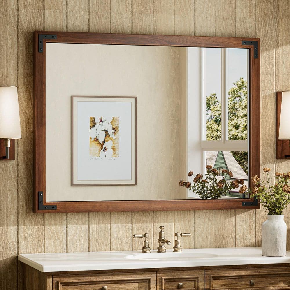 KeonJinn 40 in. W x 30 in. H Rectangular Rustic Wood Framed Mirror ...