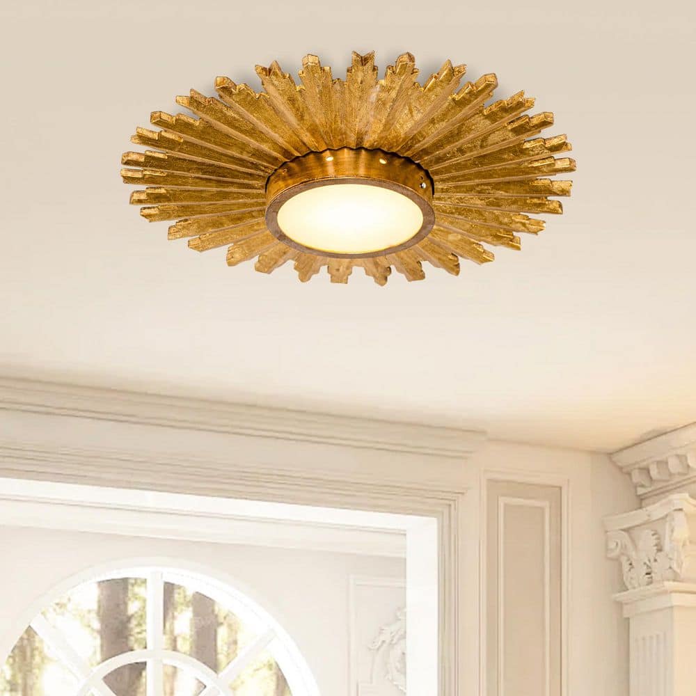 matrix decor 21.65 in. 16-Watt Integrated LED Gilt Wood Sunburst Flush ...